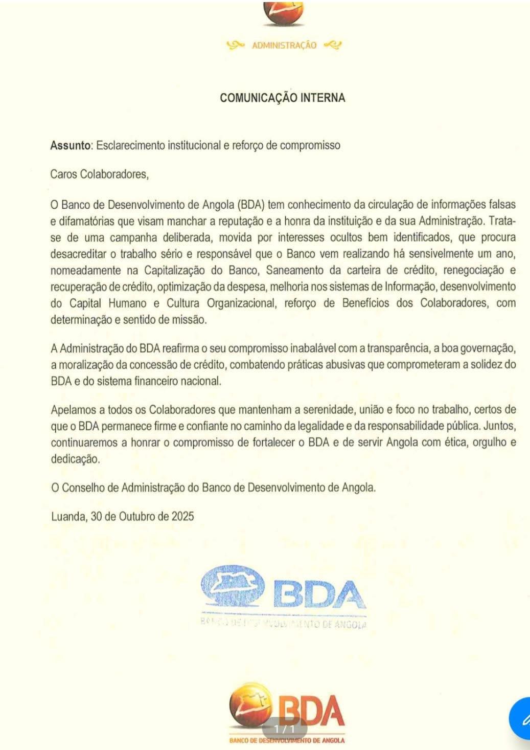 BDA nega em comunicado interno falta de transparência na atribuição de ...